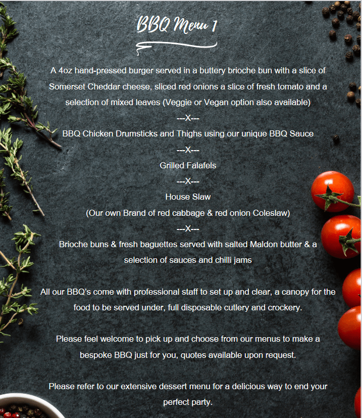 BBQ Menus - In Any Event Catering