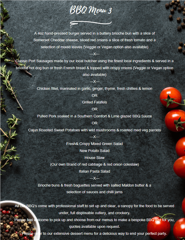 BBQ Menus - In Any Event Catering